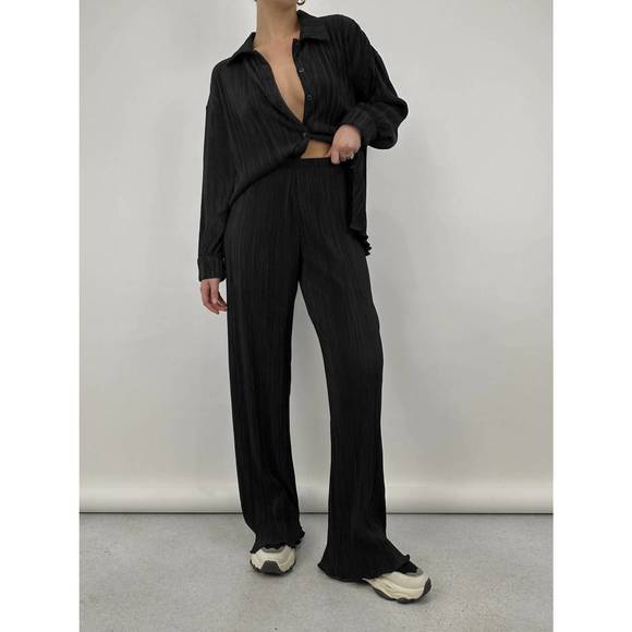 Et Clet | Pants & Jumpsuits | New Et Clet Pliss Textured High Rise ...